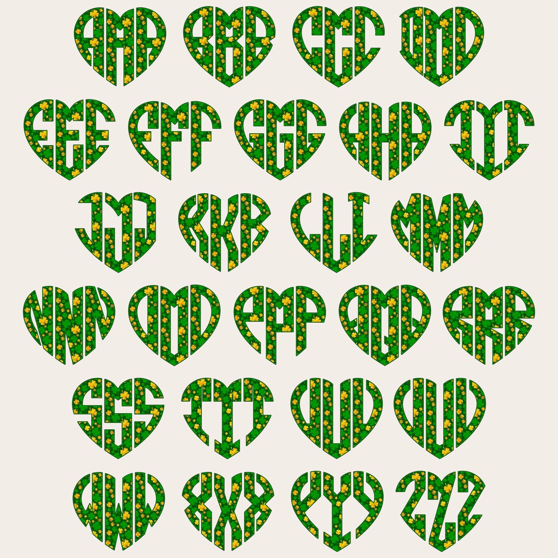 St Patrick's Day Monogram PNG Letters, Shamrock Alphabet Clip Art ...
