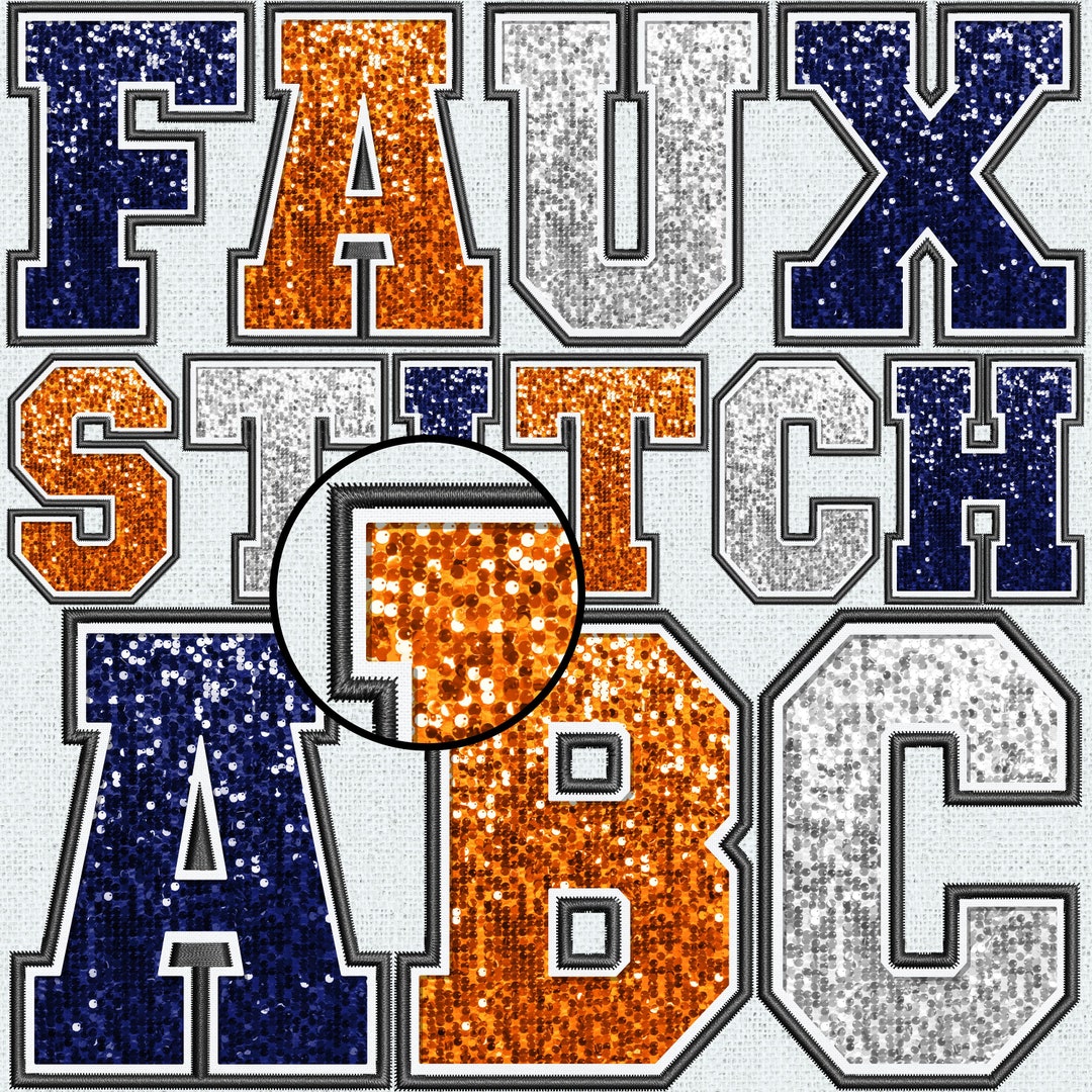 Faux Embroidery Sequin Letters BUNDLE, Faux Sequin Patch, Faux Sequin ...