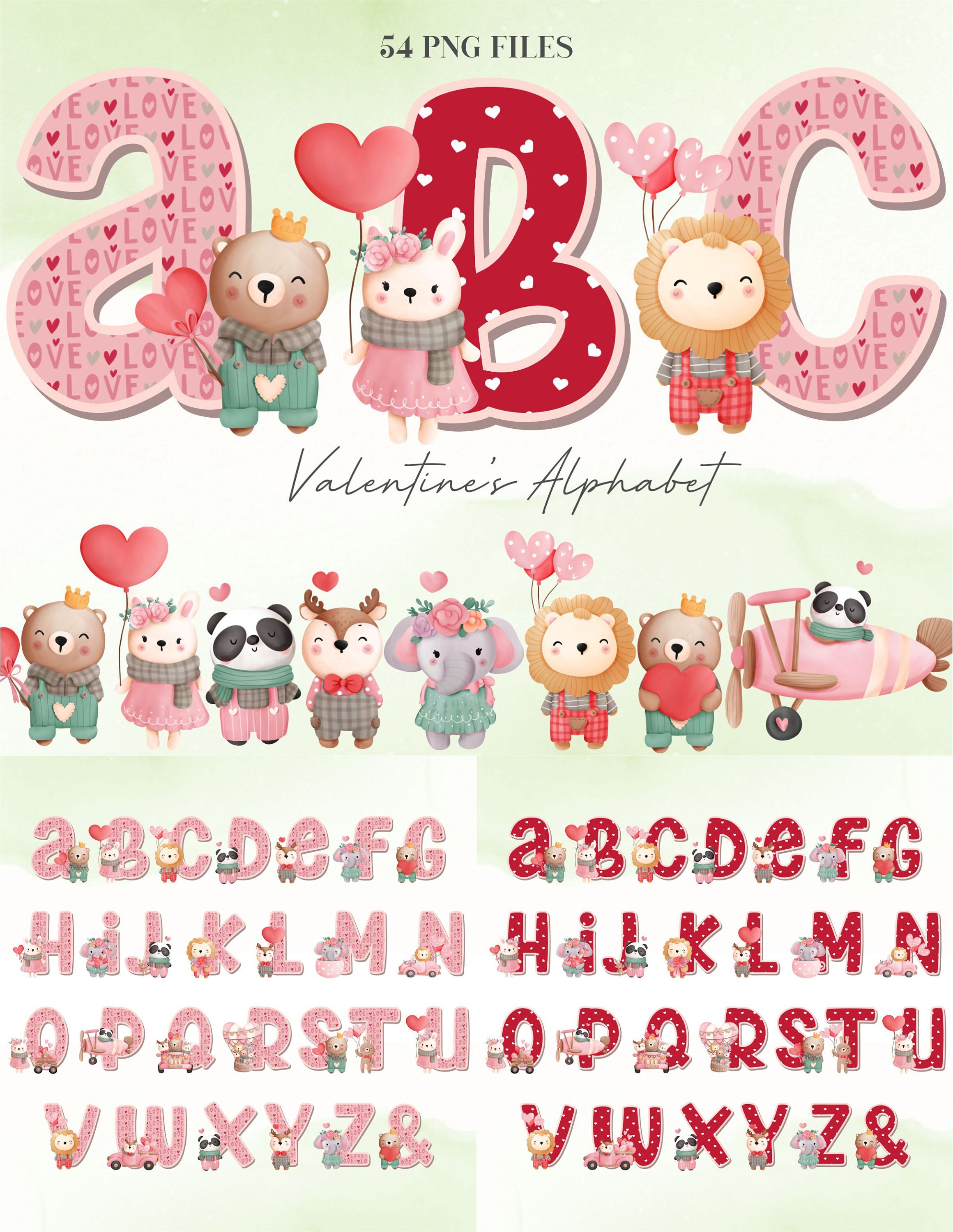 BUNDLE Valentine's Day Letters PNG Love Alphabet Clip - Etsy
