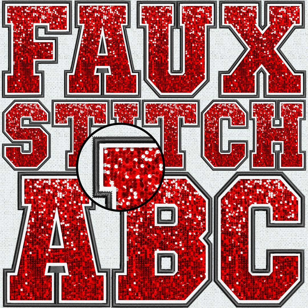 Faux Embroidery Red Sequin Letters, Faux Sequin Patch, Faux Sequin ...