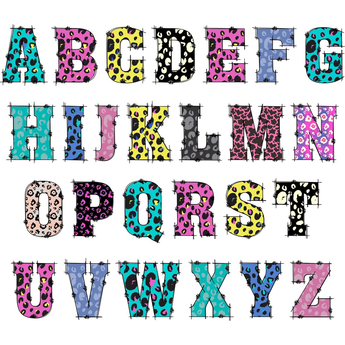 Leopard Print Alphabet PNG Doodle Alphabet Clip Art | Etsy