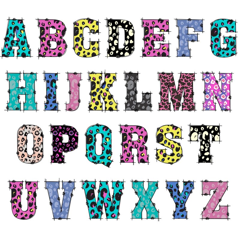 Leopard Print Alphabet PNG Doodle Alphabet Clip Art | Etsy