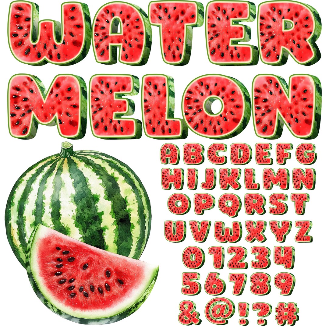 Watermelon PNG Letters, Transparent Background, Watermelon Summer ...