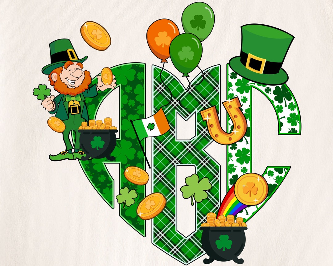 St Patrick's Day Monogram PNG Letters, Shamrock Alphabet Clip Art ...