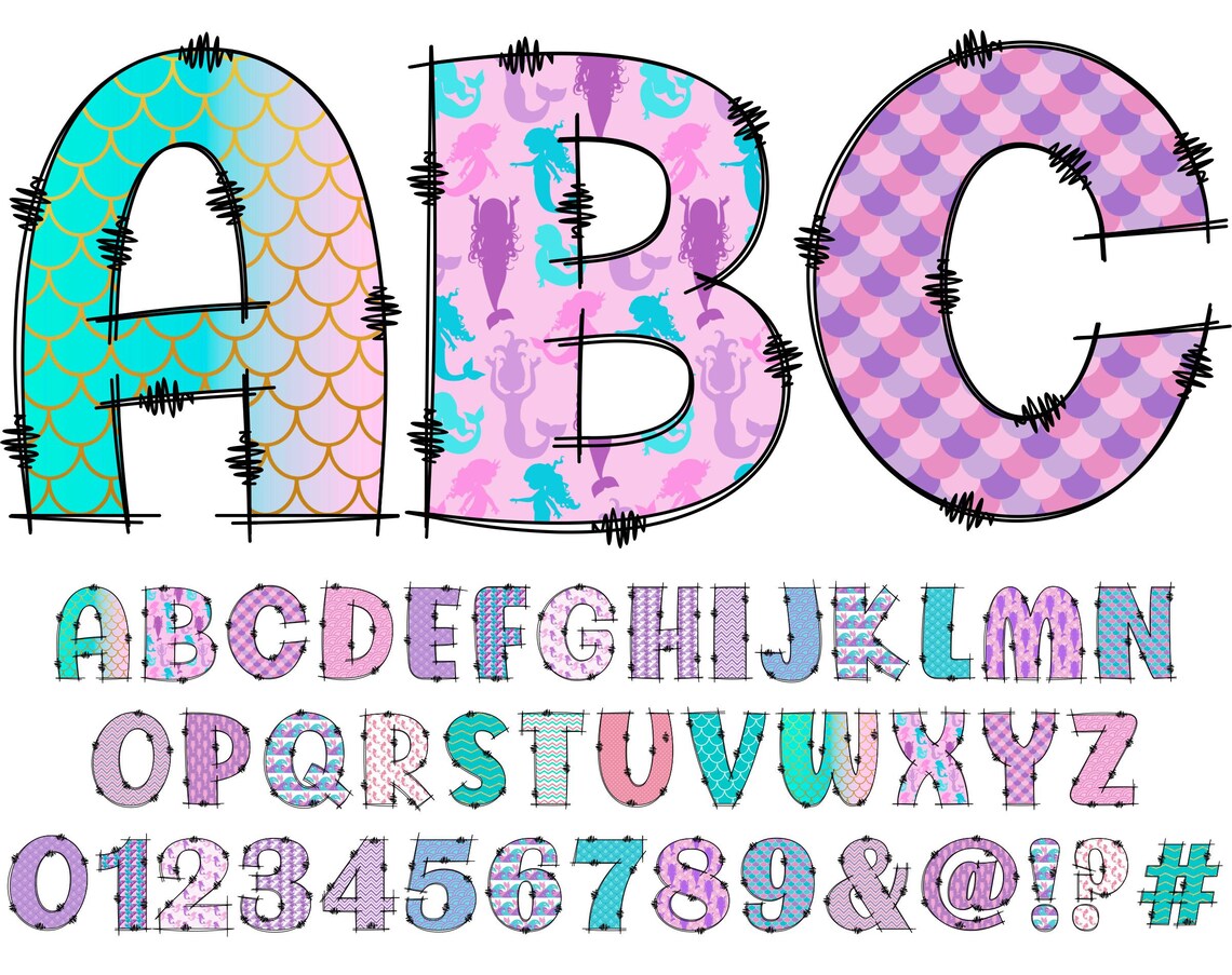 Mermaid Letters PNG Doodle Alphabet Clip Art Transparent - Etsy