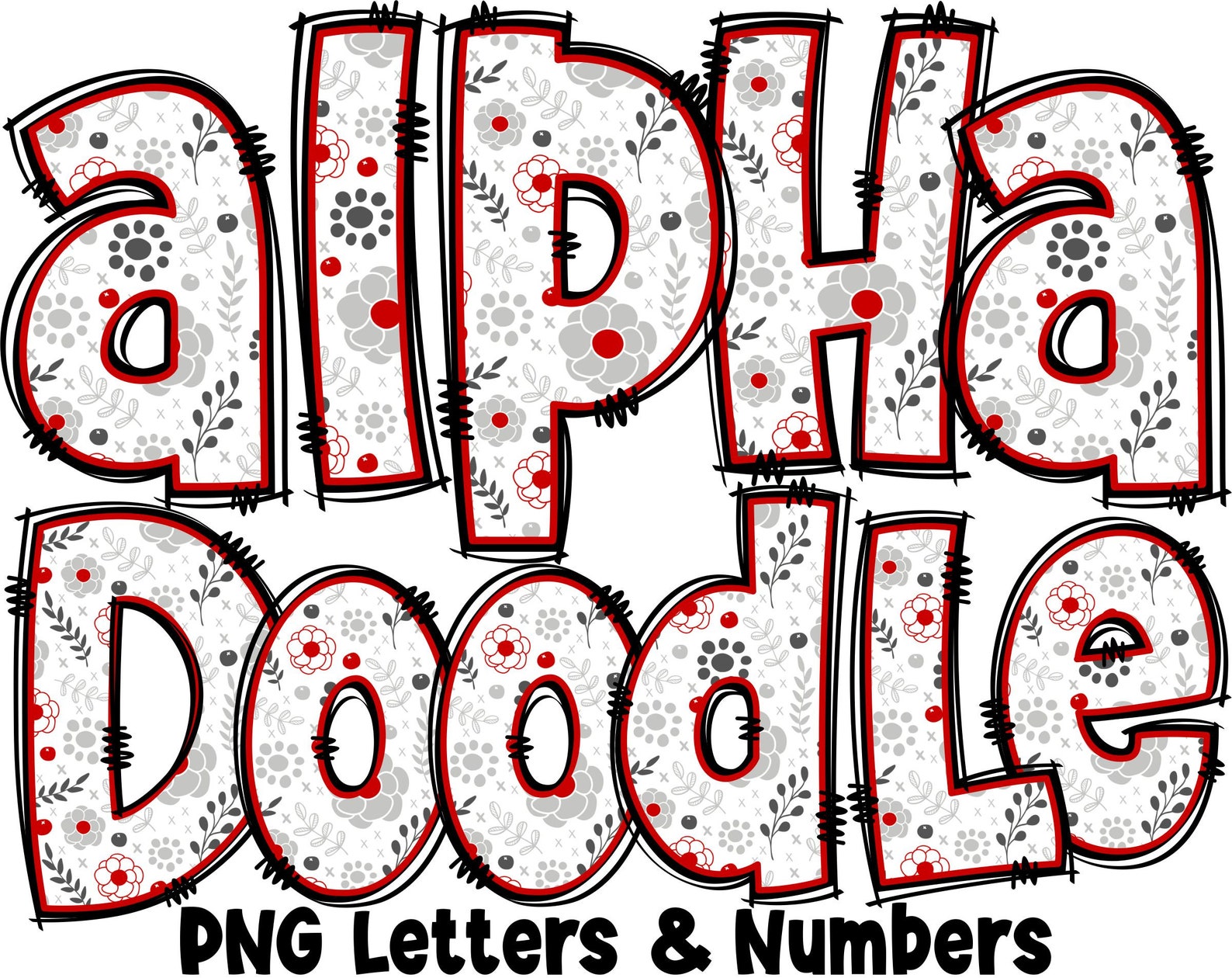 Floral Letters & Numbers PNG, Alpha Doodle, PNG Letters, Floral Doodle ...