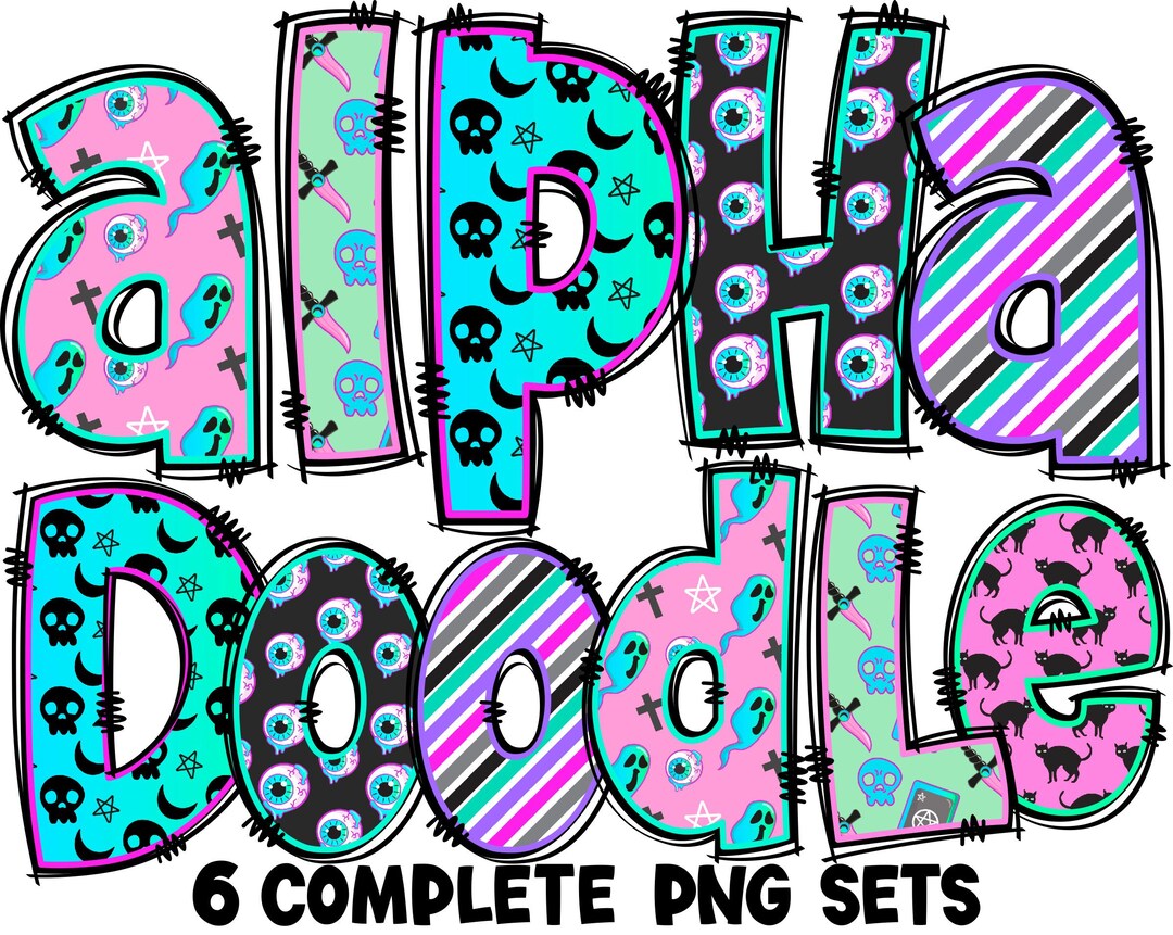 BUNDLE Halloween Alphabet PNG, Halloween Day, Alpha Doodle, PNG Letters ...