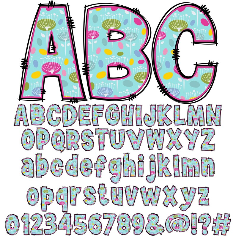 Floral Letters & Numbers PNG Alpha Doodle PNG Letters - Etsy