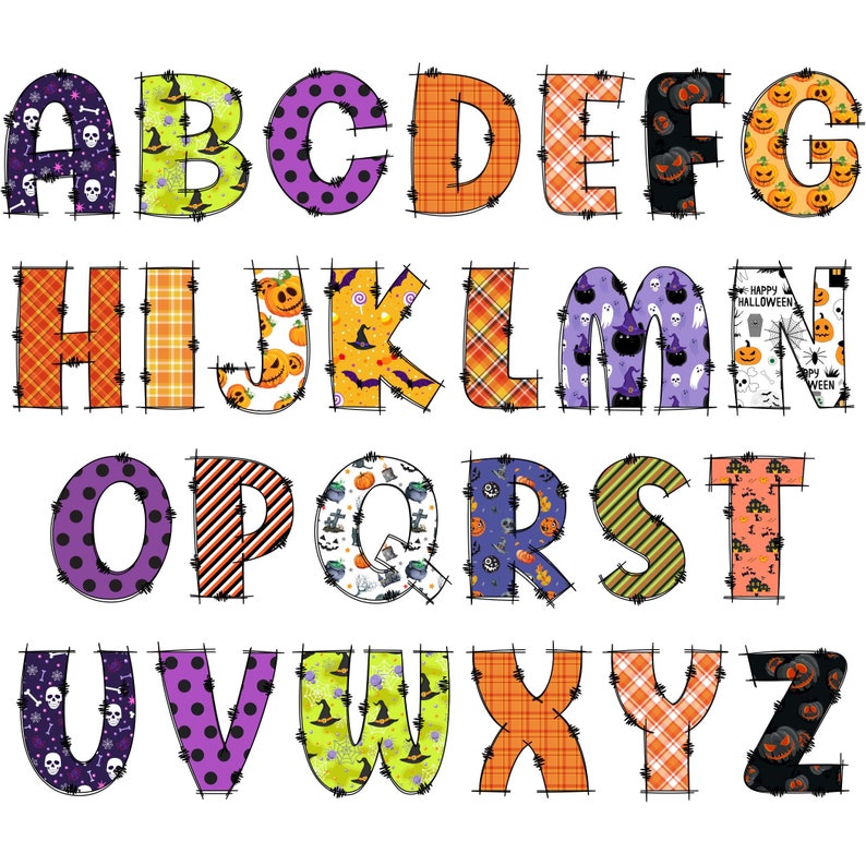 Halloween Clipart Alphabet PNG, Doodle Purple Green, Transparent PNG ...