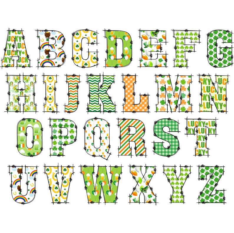 St Patrick's Day Letters PNG Shamrock Alphabet Clip Art | Etsy