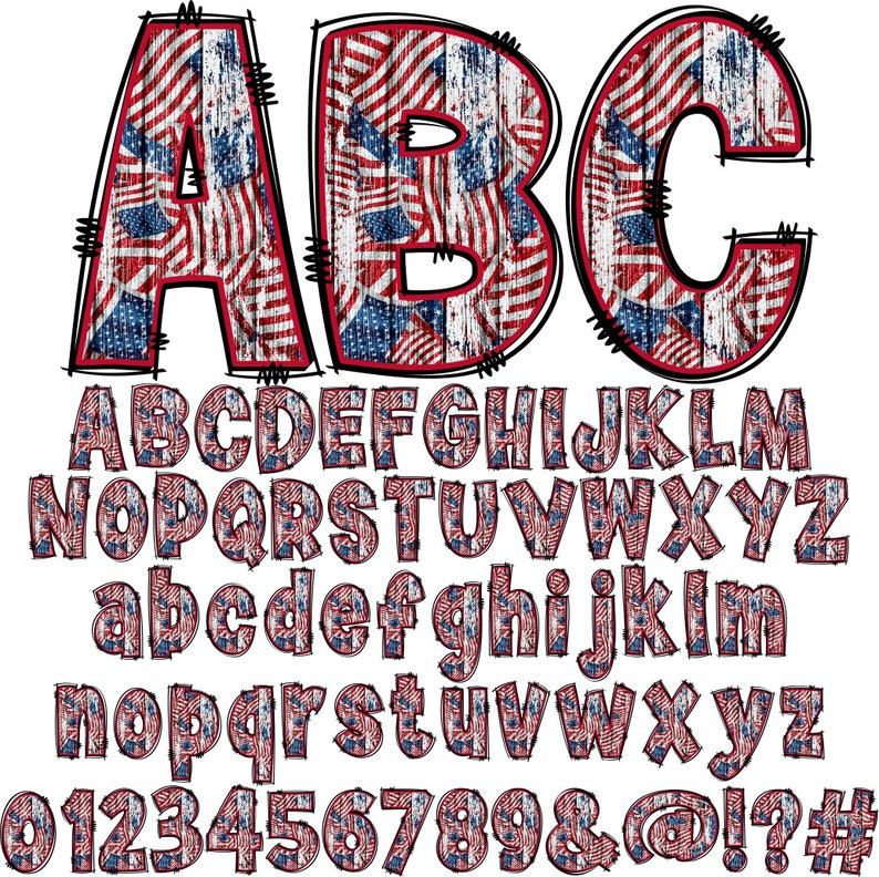 Patriotic Vintage Doodle Letters PNG 4th of July - Etsy