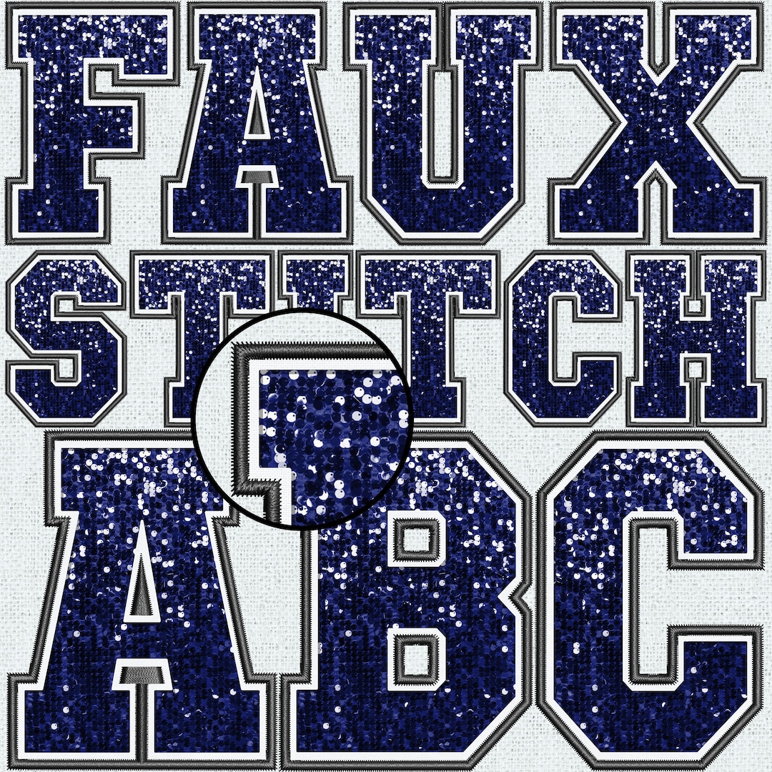 Faux Embroidery Navy Blue Sequin Letters, Faux Sequin Patch, Blue Faux ...