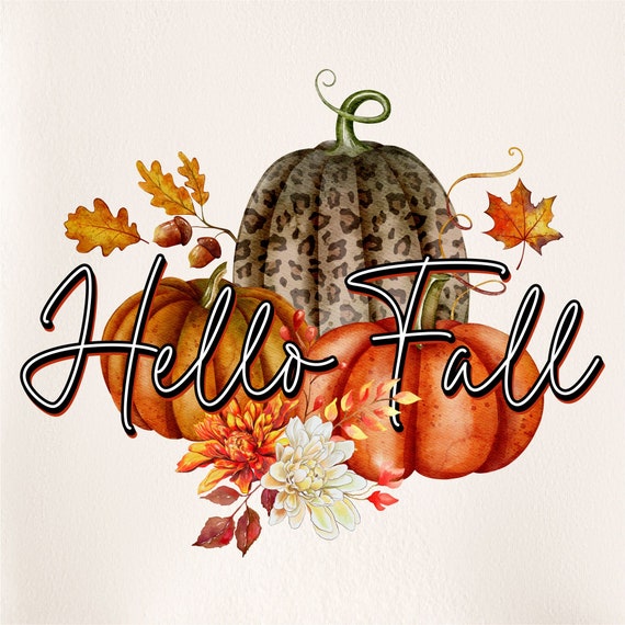 Hello Fall PNG Animal Print Pumpkins Thanksgiving - Etsy