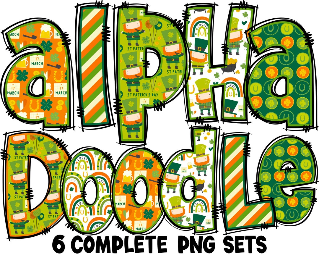 St Patrick's Day Letters PNG, Shamrock Alphabet, Doodle Irish, St Paddy ...