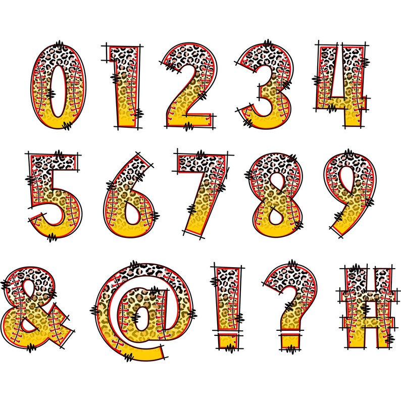 Baseball Letters PNG Leopard Doodle Alpha Gold Yellow - Etsy