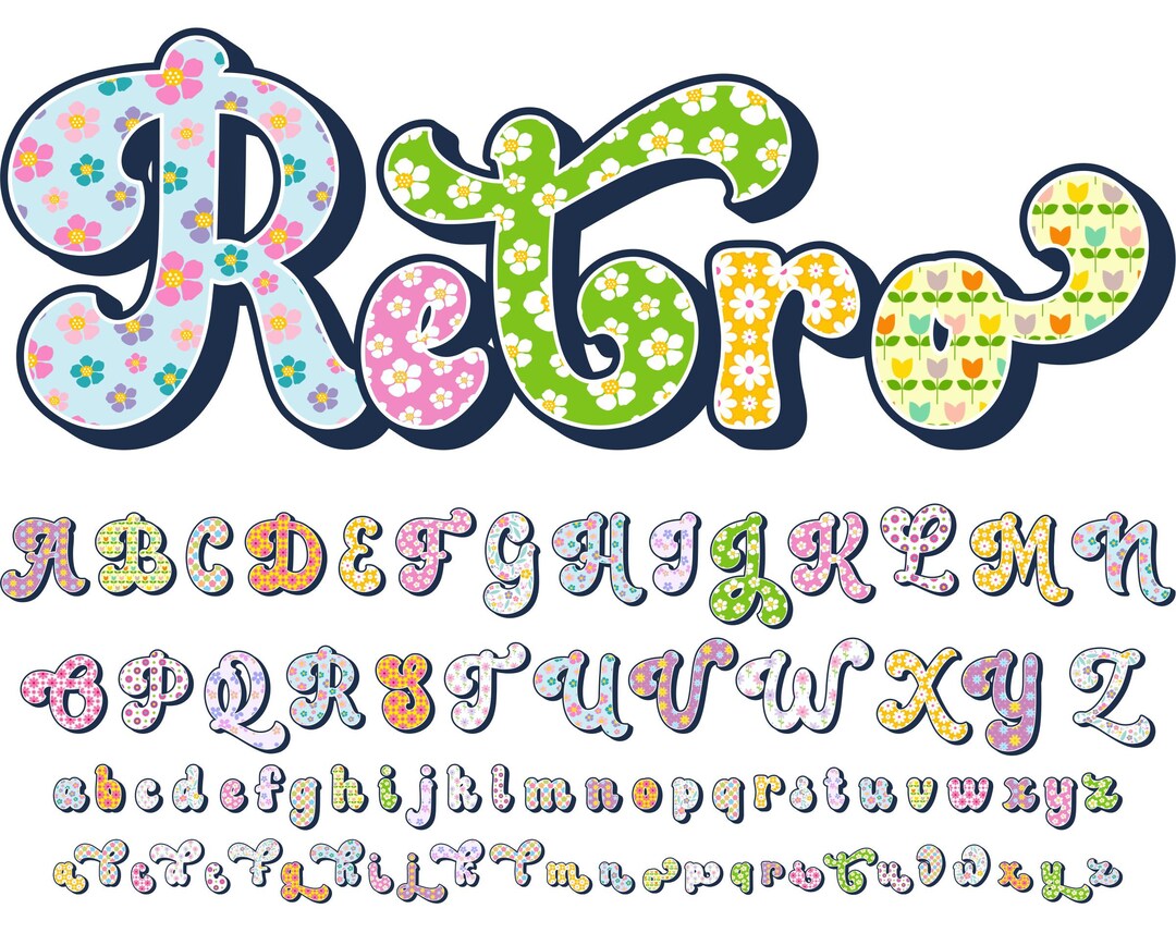 Retro Spring Alphabet PNG, Alphabet Clip Art, Doodle Flowers, Doodle ...