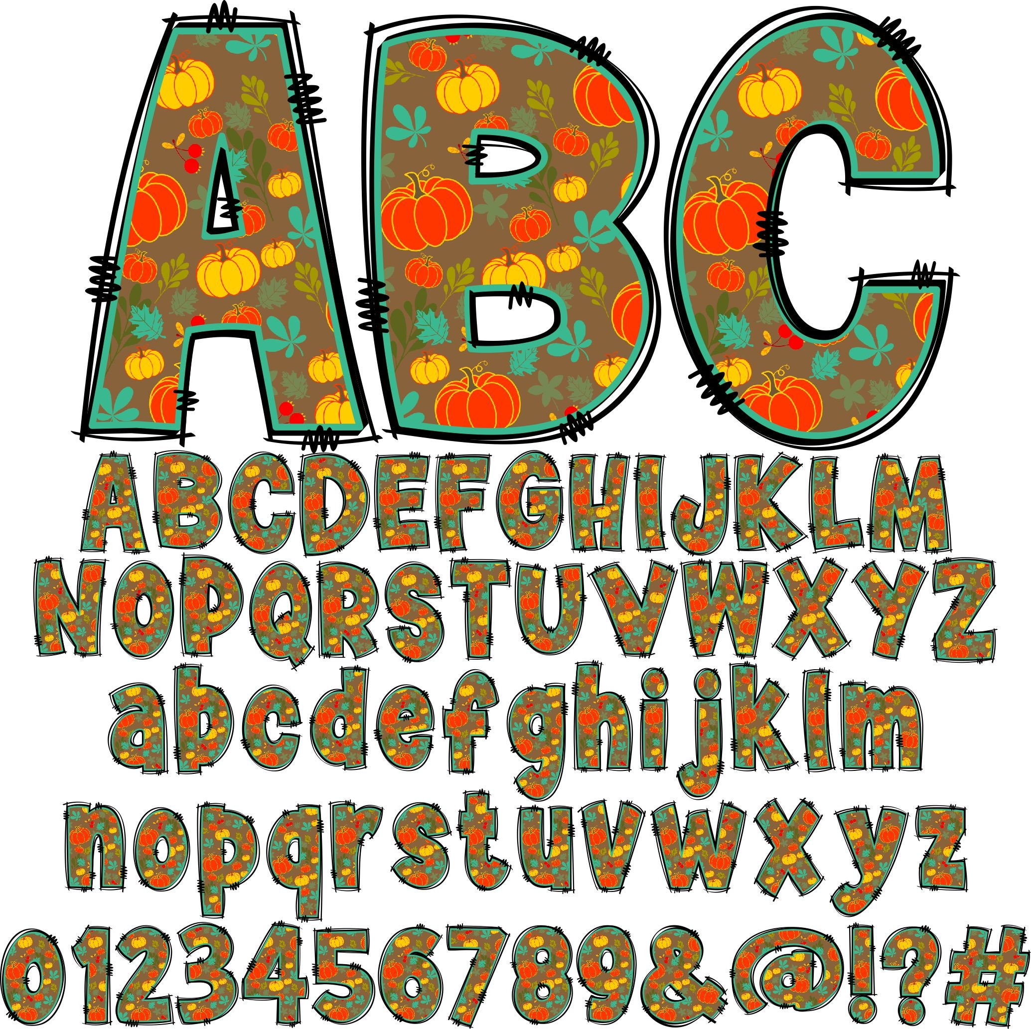 BUNDLE Fall Autumn Alphabet PNG Alpha Doodle PNG Letters - Etsy