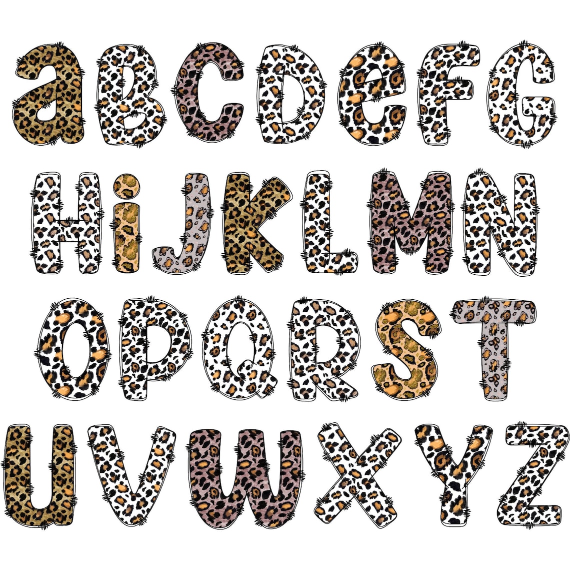 Leopard Print Alphabet PNG Doodle Alphabet Clip Art | Etsy