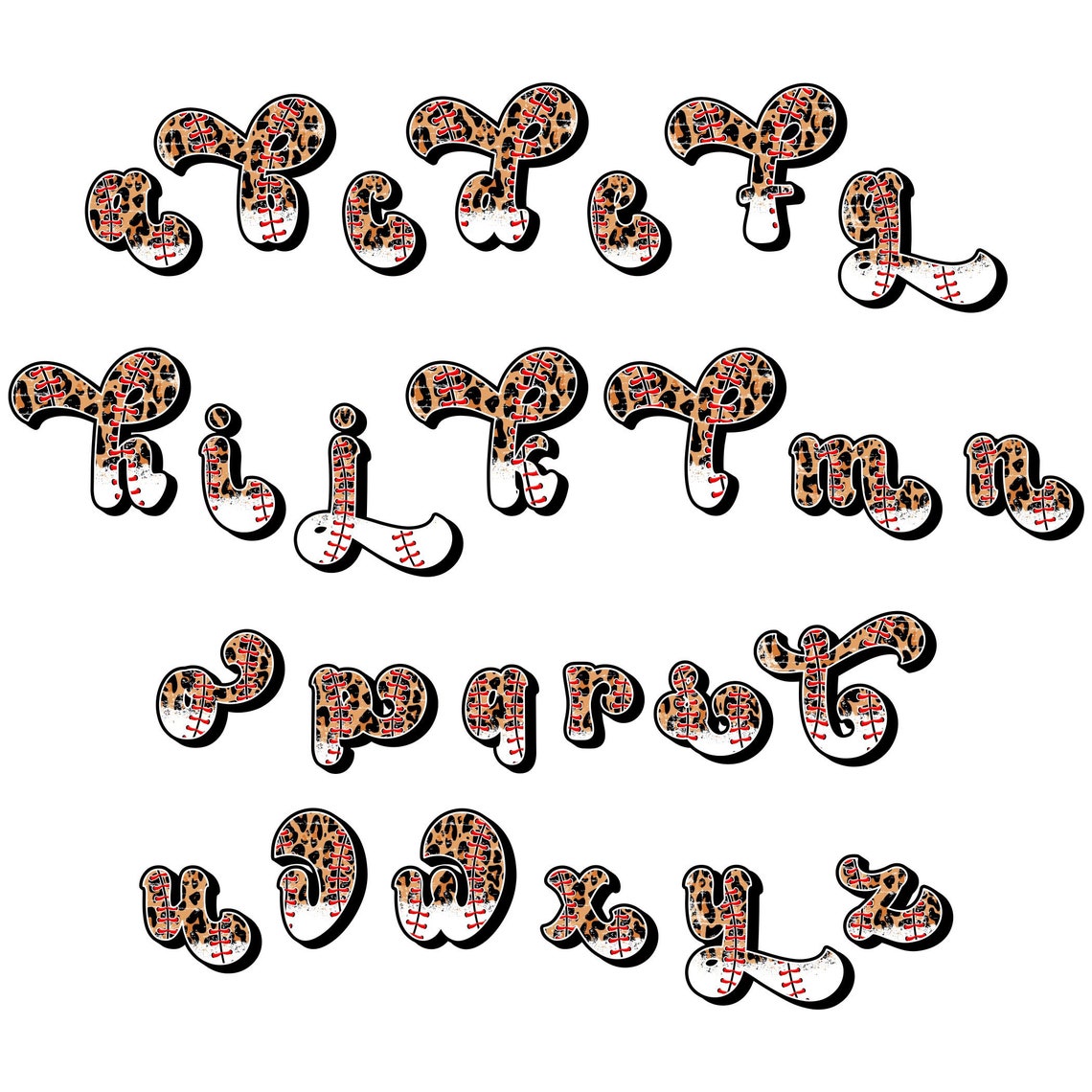 Retro Baseball Letters PNG Leopard Doodle Alpha PNG Sport | Etsy