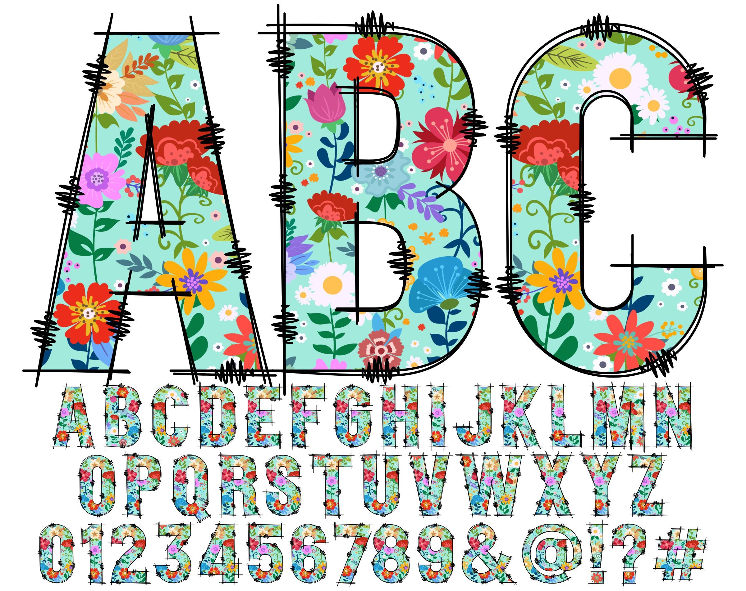 Spring Floral Alphabet PNG Doodle Alpha Doodle Flowers - Etsy