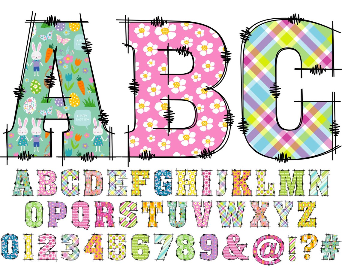 Easter Alphabet PNG Alphabet Clip Art PNG Doodle Easter | Etsy