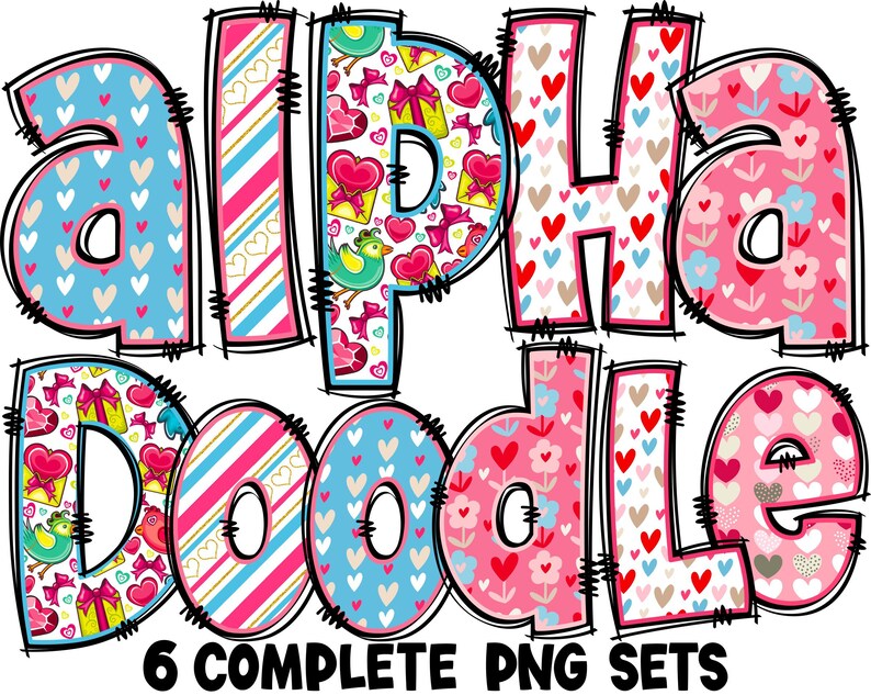 Valentine's Day Alphabet PNG, Valentines Letters, Valentines Doodle ...