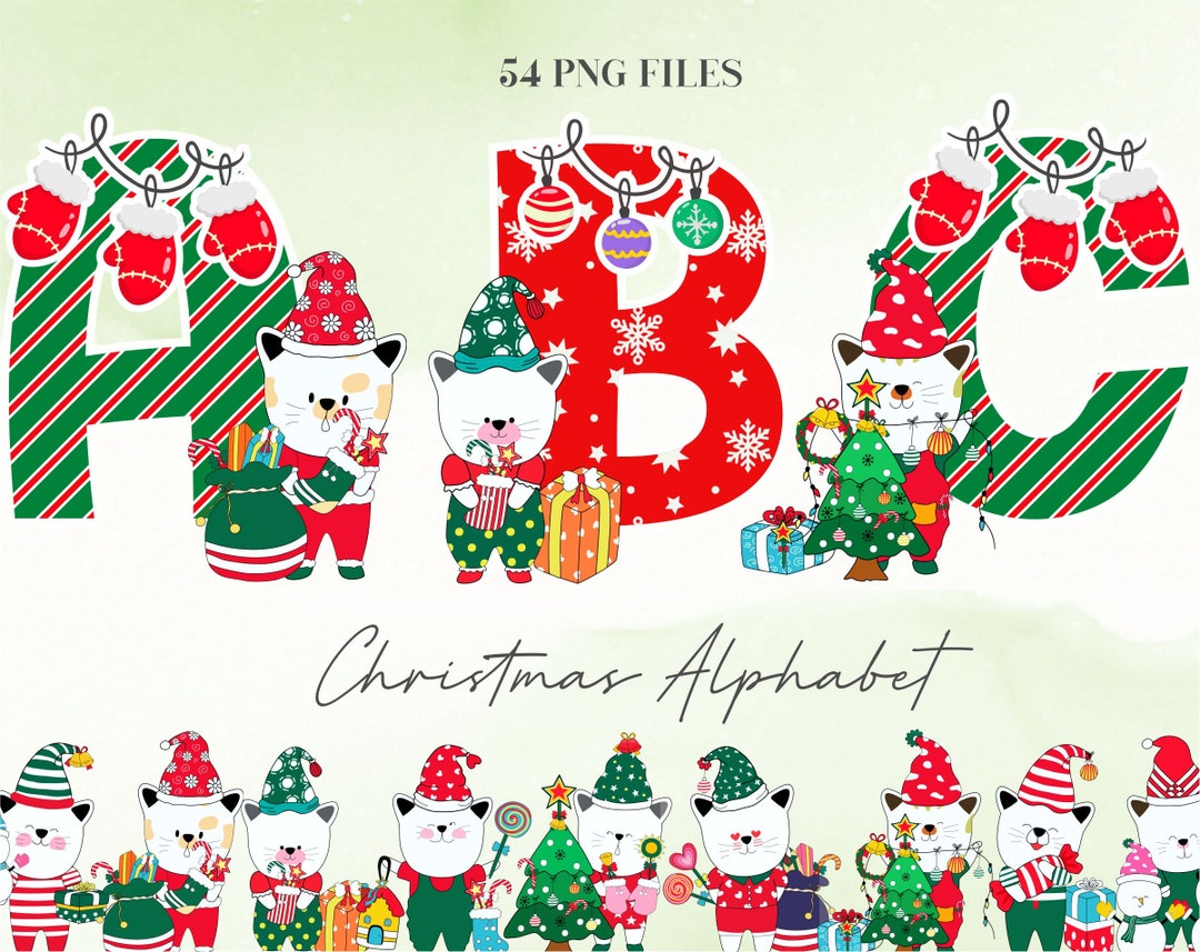 Christmas Watercolor Alphabet PNG, Kittens Alphabet Clip Art ...