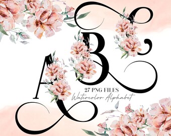 Watercolor Flowers Alphabet PNG Soft Pink Floral Alphabet | Etsy