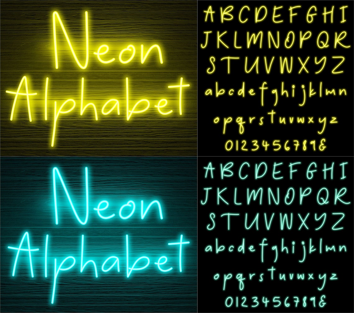 BUNDLE 8 Neon Glow Effect Alphabet PNG Clip Art Letters Font - Etsy