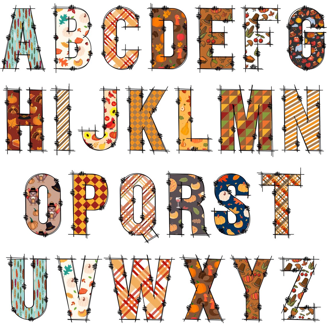 Thanksgiving Clipart Alphabet PNG Watercolor Alphabet Clip - Etsy