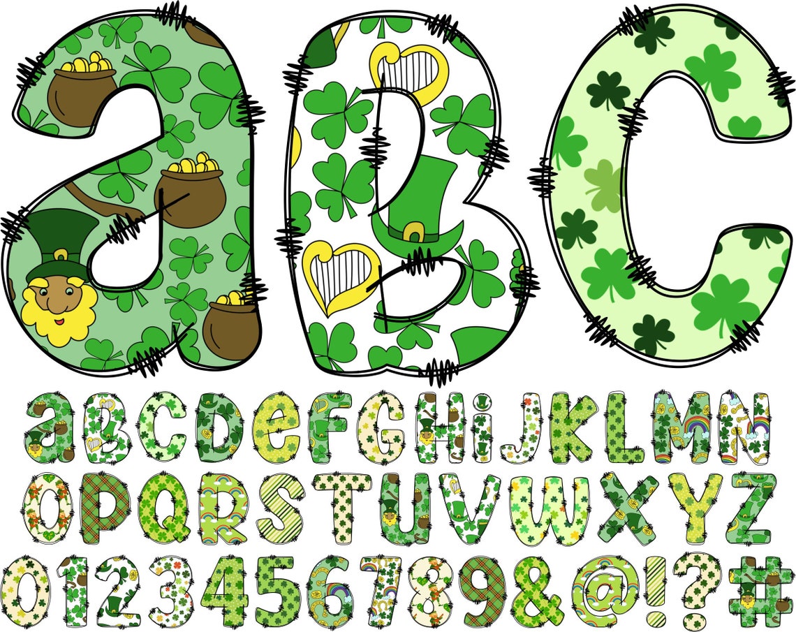 St Patrick's Day Letters PNG, Shamrock Alphabet Clip Art, Doodle , St ...