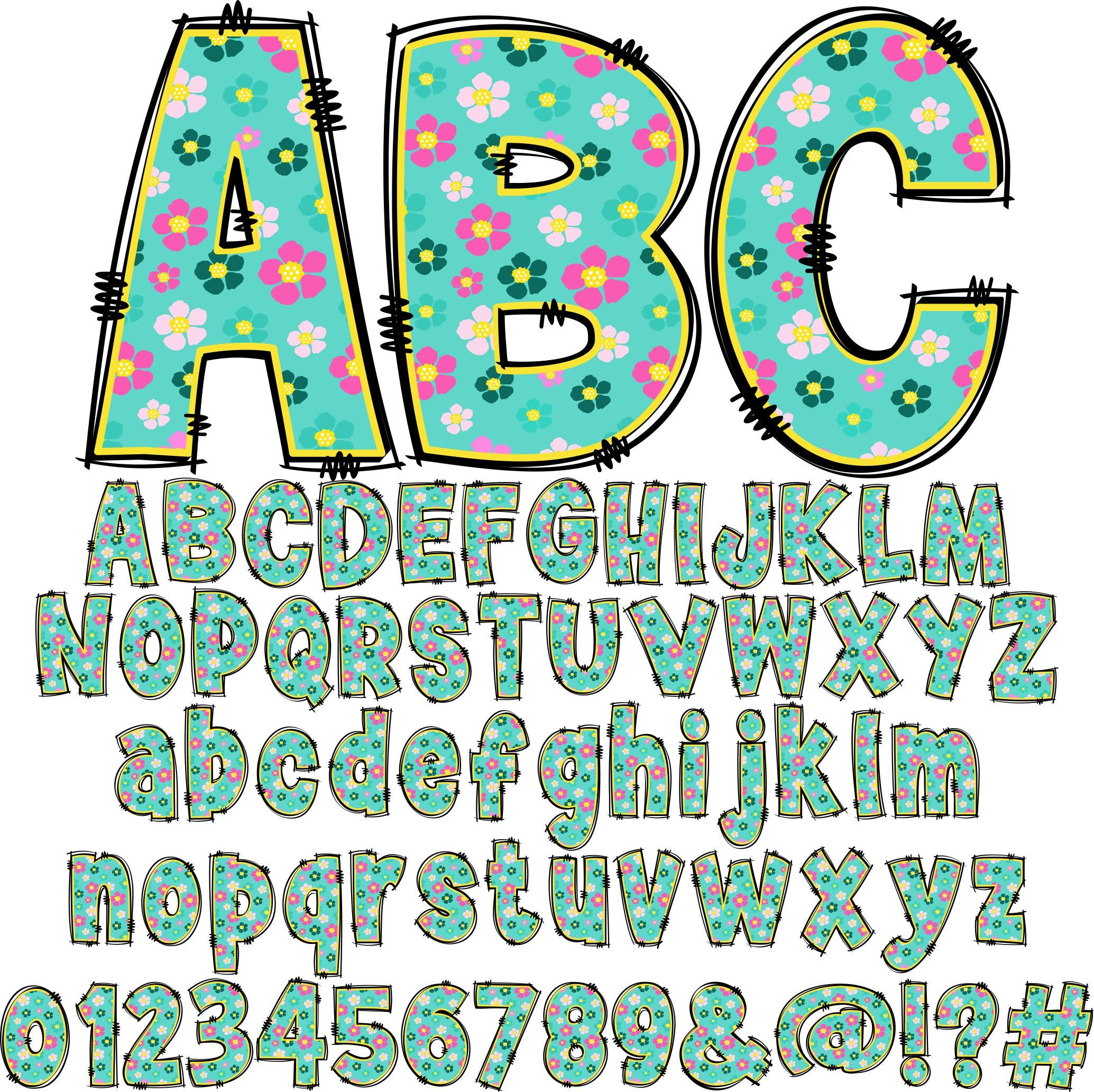 BUNDLE Spring Floral Alphabet PNG Doodle Alpha Doodle - Etsy