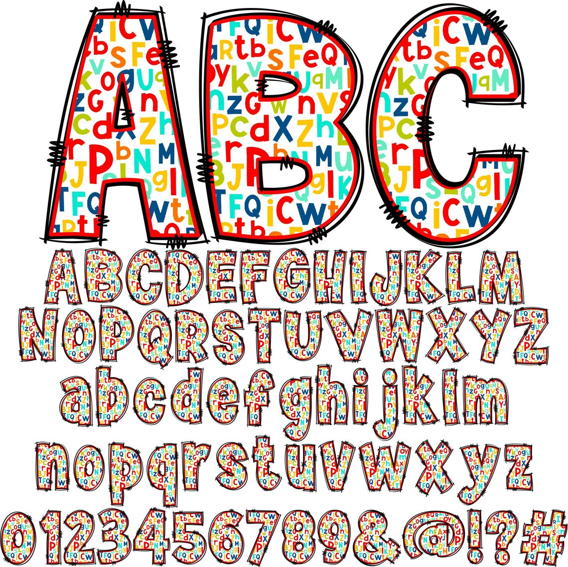 School Letters & Numbers PNG, Alpha Doodle, PNG Letters, Doodle Letters ...