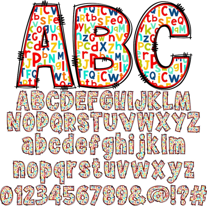 School Letters & Numbers PNG Alpha Doodle PNG Letters - Etsy