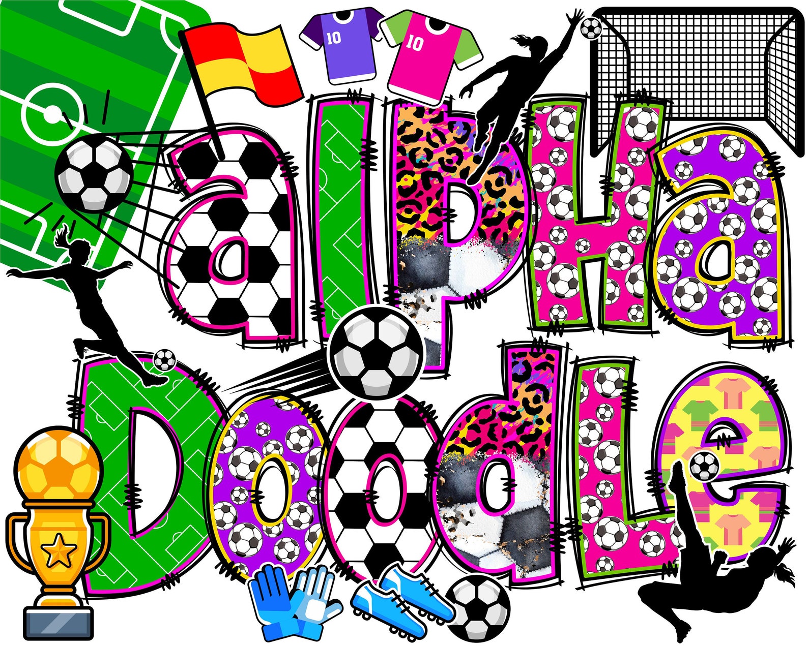 Soccer Letters & Numbers PNG Alpha Doodle PNG Letters - Etsy