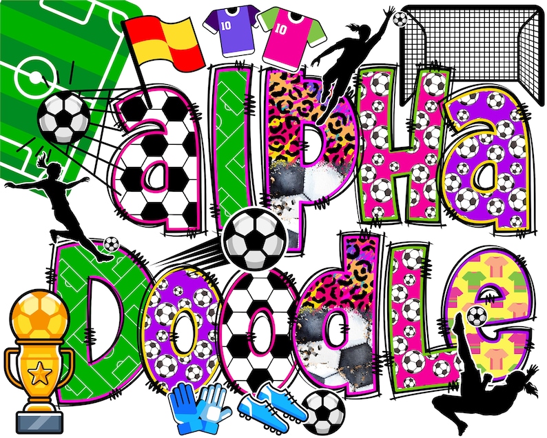 Soccer Letters & Numbers PNG Alpha Doodle PNG Letters - Etsy
