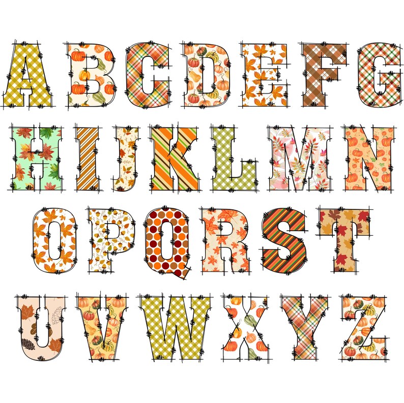 Fall Autumn Clipart Alphabet PNG Watercolor Alphabet Clip | Etsy