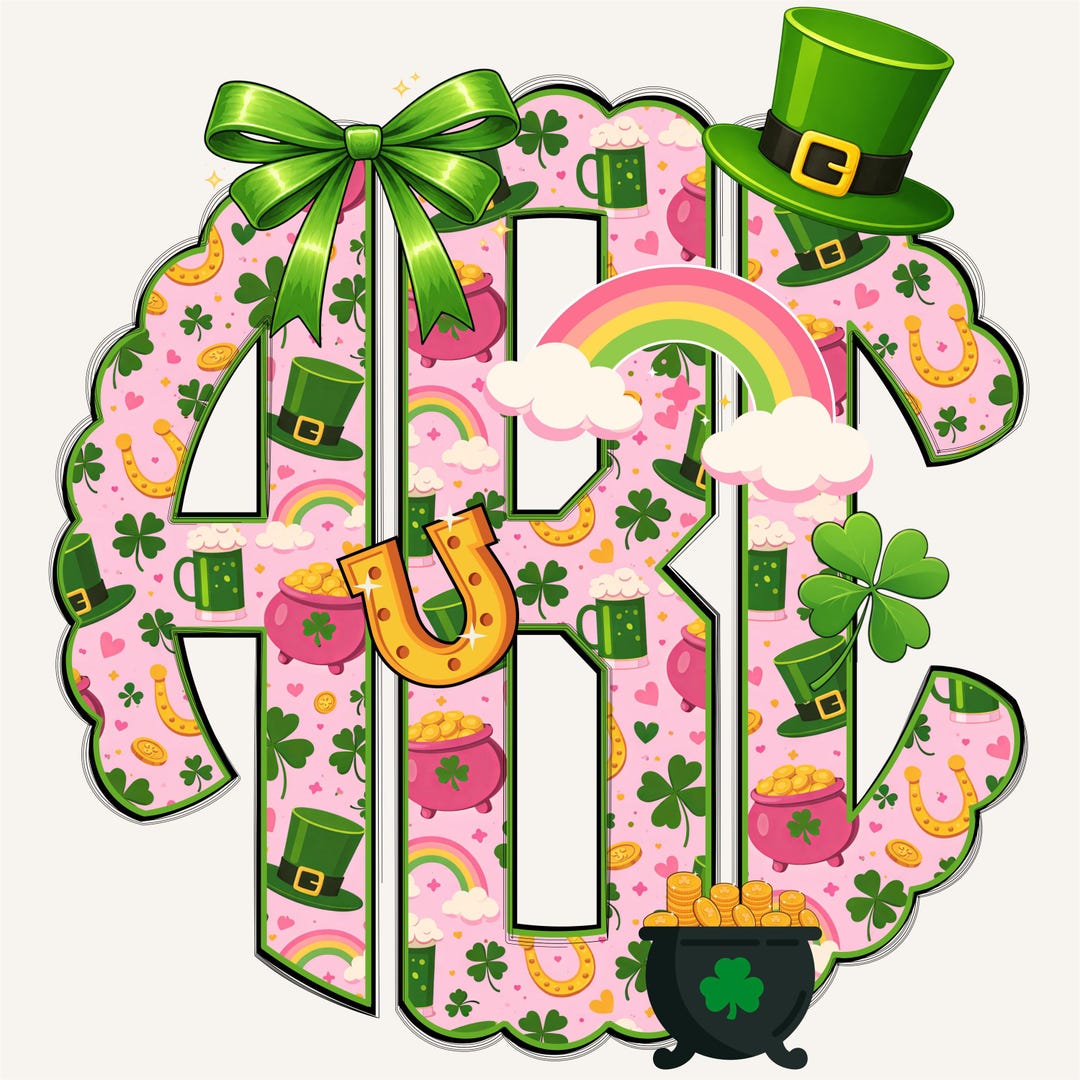 St Patrick's Day Monogram PNG, Shamrock, Doodle Irish, Paddy's Letters ...
