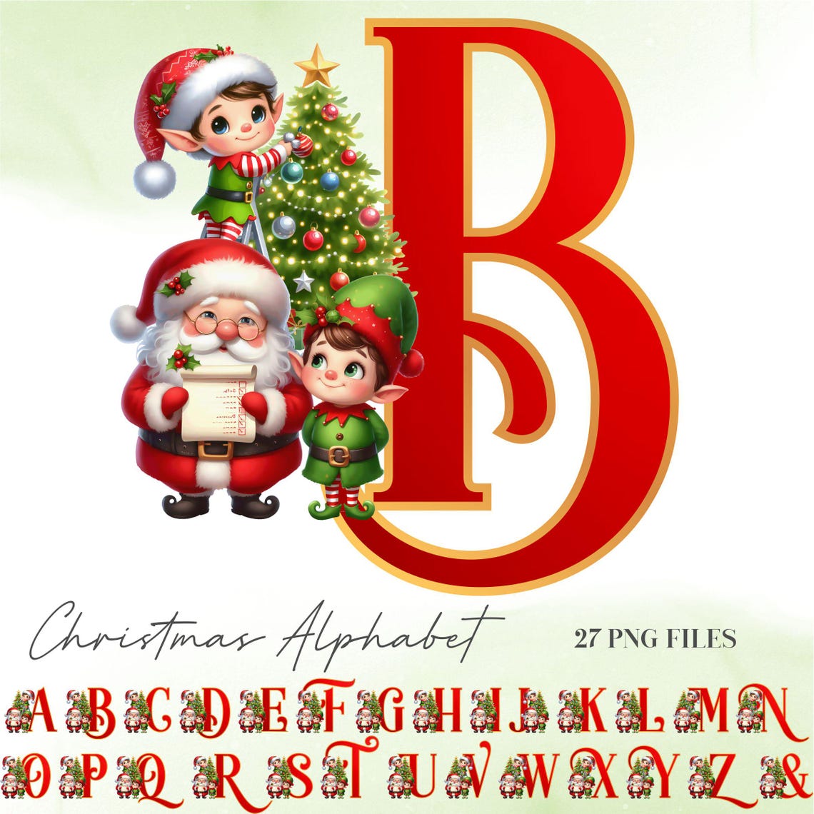 BUNDLE Christmas Santa Alphabet PNG, Christmas Letters, Clip Art ...