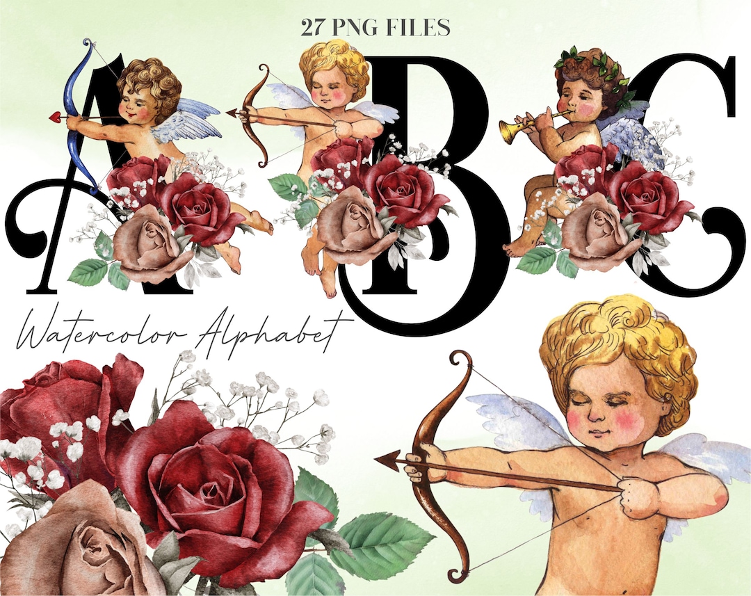 Cupid Valentine's Day Letters PNG, Love Alphabet Clip Art, Watercolor ...