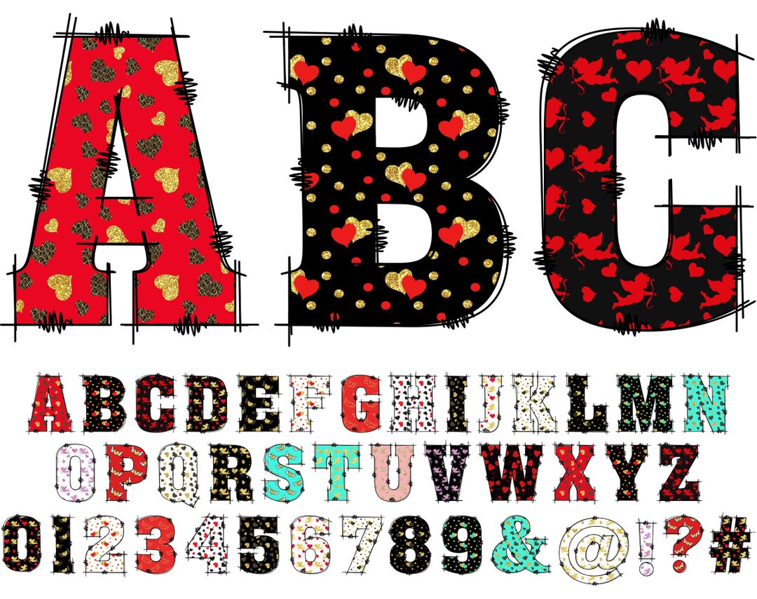 Valentine's Day Alphabet PNG, Love Alphabet Clip Art, Doodle Valentines ...
