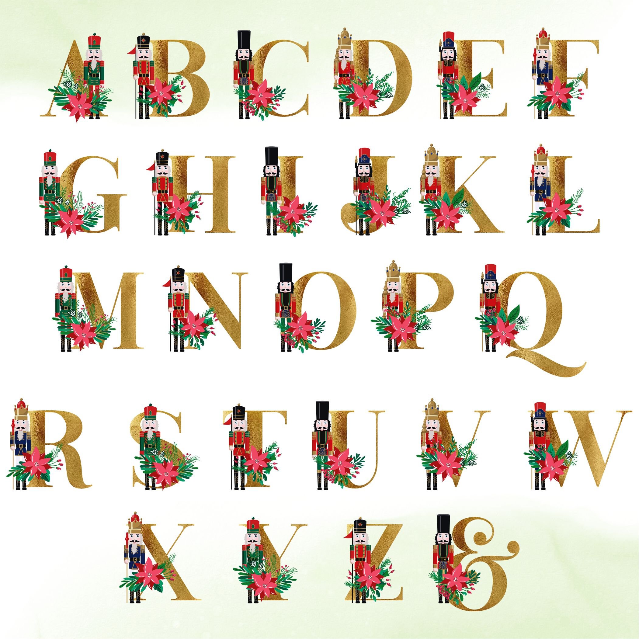 BUNDLE Christmas Nutcracker Alphabet PNG, Nutcrackers, Transparent PNG ...