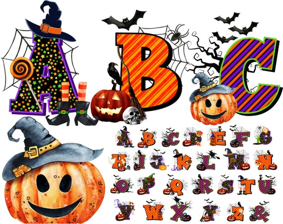 Halloween Clipart Alphabet PNG Watercolor Alphabet Clip Art - Etsy