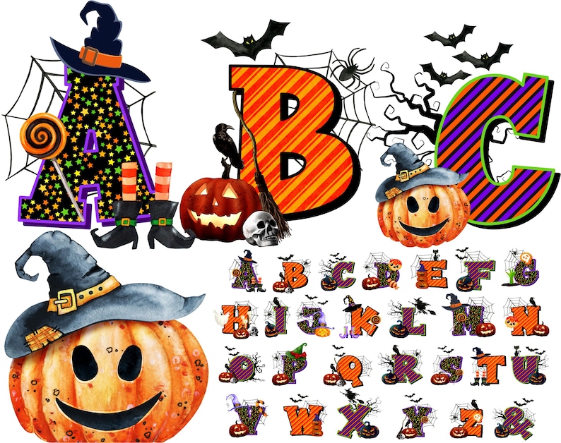 Halloween Clipart Alphabet PNG, Watercolor Alphabet, PNG Letters ...