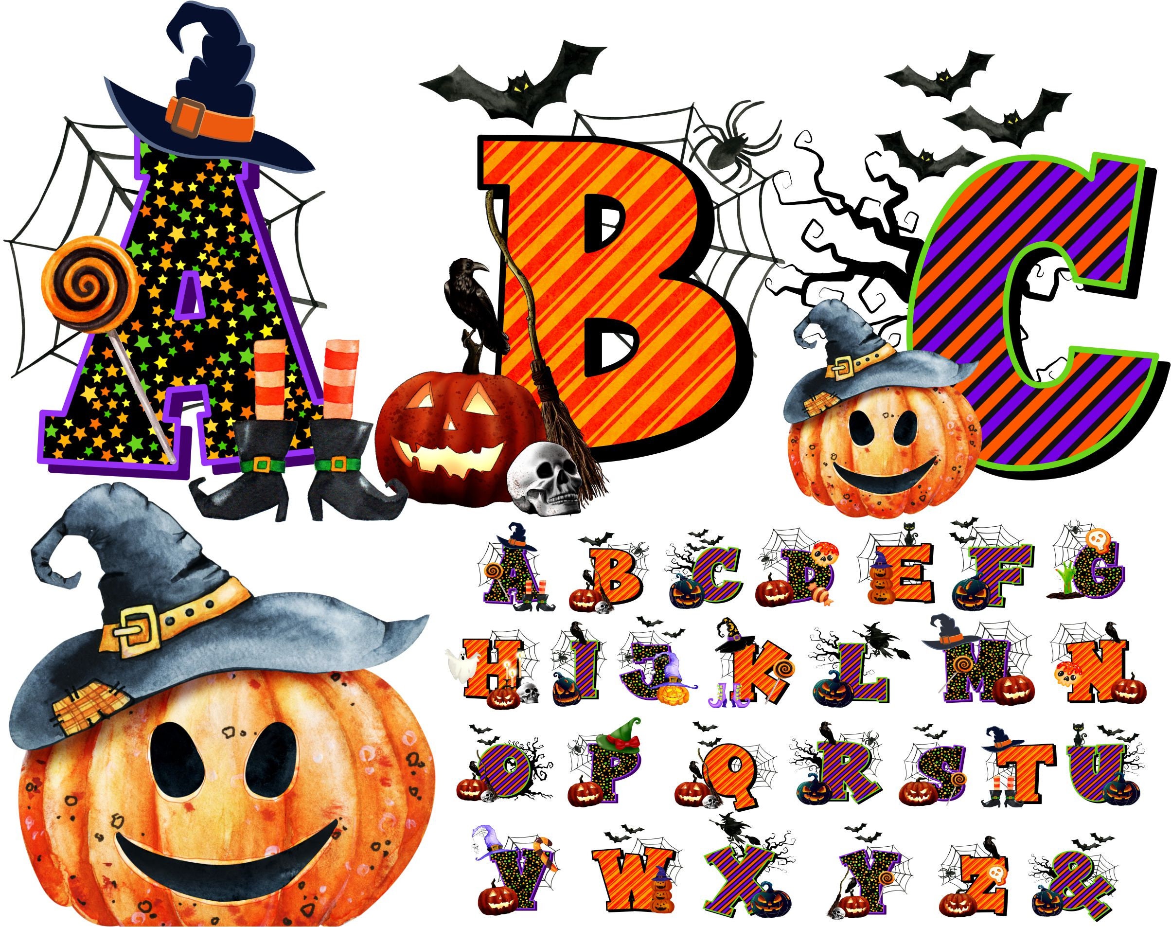 Halloween Clipart Alphabet PNG Watercolor Alphabet Clip Art - Etsy