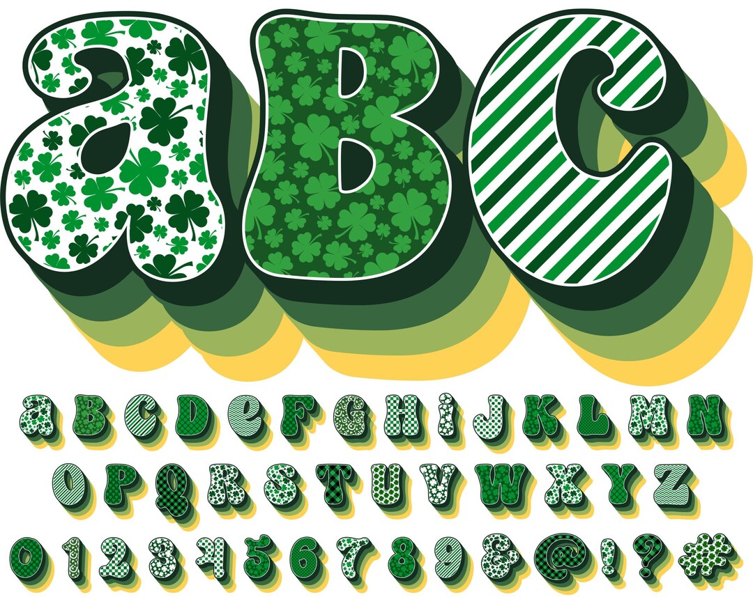 Retro St Patrick's Day Letters PNG, Shamrock Alphabet Clip Art, Doodle ...