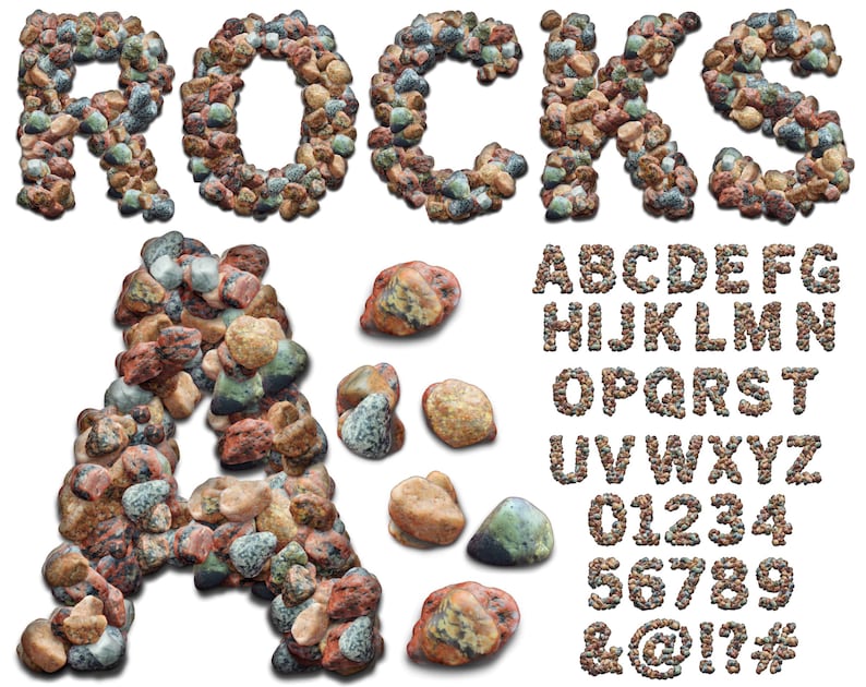 Rocks PNG Letters Transparent Background 3D Rock Alphabet - Etsy