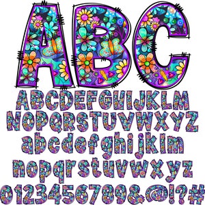BUNDLE Spring Floral Alphabet PNG, Doodle Alpha, Doodle Flowers, Doodle ...
