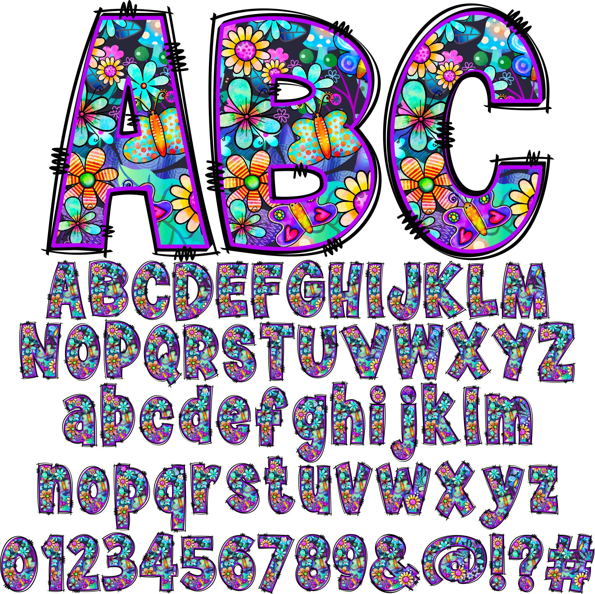 BUNDLE Spring Floral Alphabet PNG Doodle Alpha Doodle - Etsy
