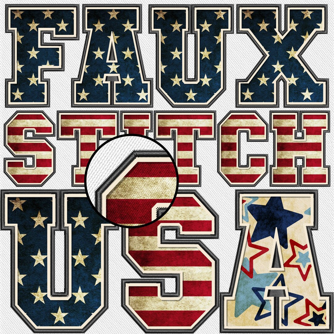 Faux Embroidery Applique Letters BUNDLE, Faux Applique Patch, Vintage ...